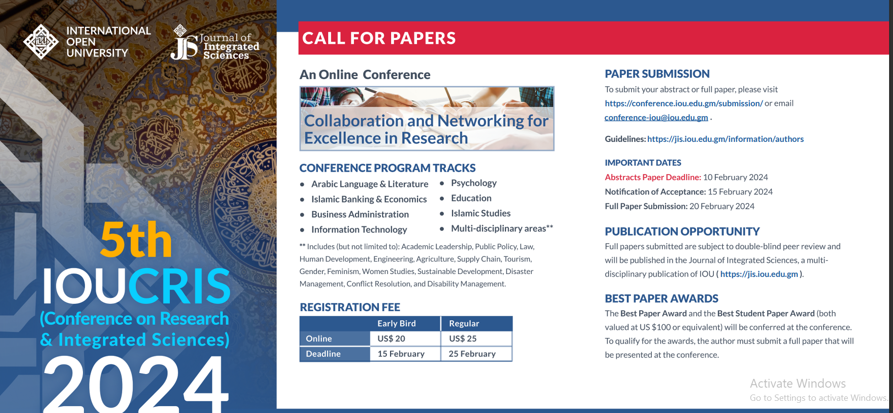 5th IOUCRIS 2024: Call for Papers | International Open University